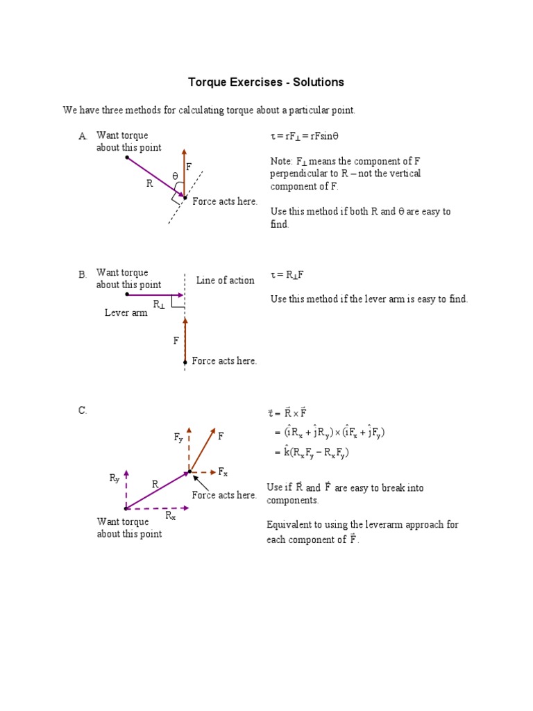 Torque Exercises - Solutions: F R τ × = r r r) F jˆ F iˆ R jˆ R iˆ (− ...