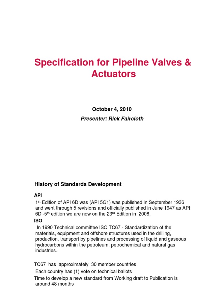 Specification For Pipeline Valves & Actuators | PDF | Valve | Pipeline ...