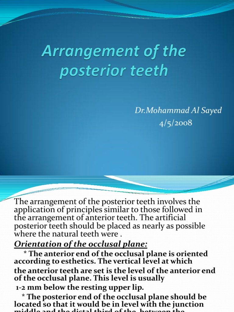 Arrangement of The Posterior Teeth | PDF | Dentures | Tooth