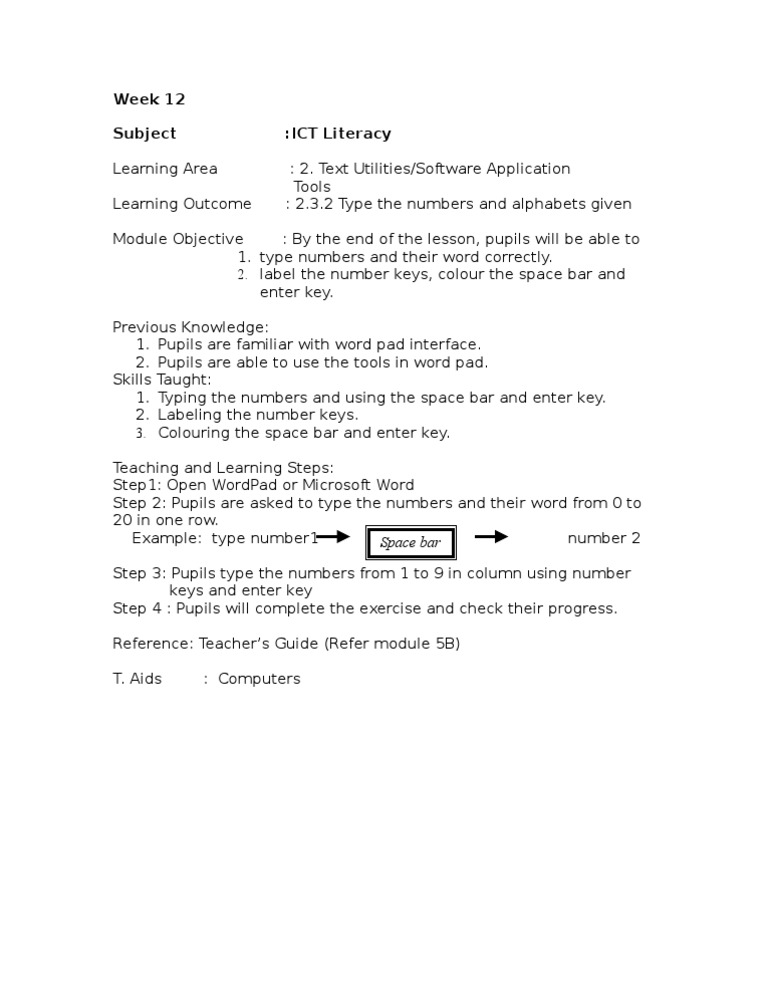 ICT Literacy: Typing Numbers & Keys | PDF