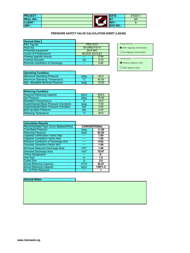 PSV Sizing (Liquid) | PDF | Valve | Pressure