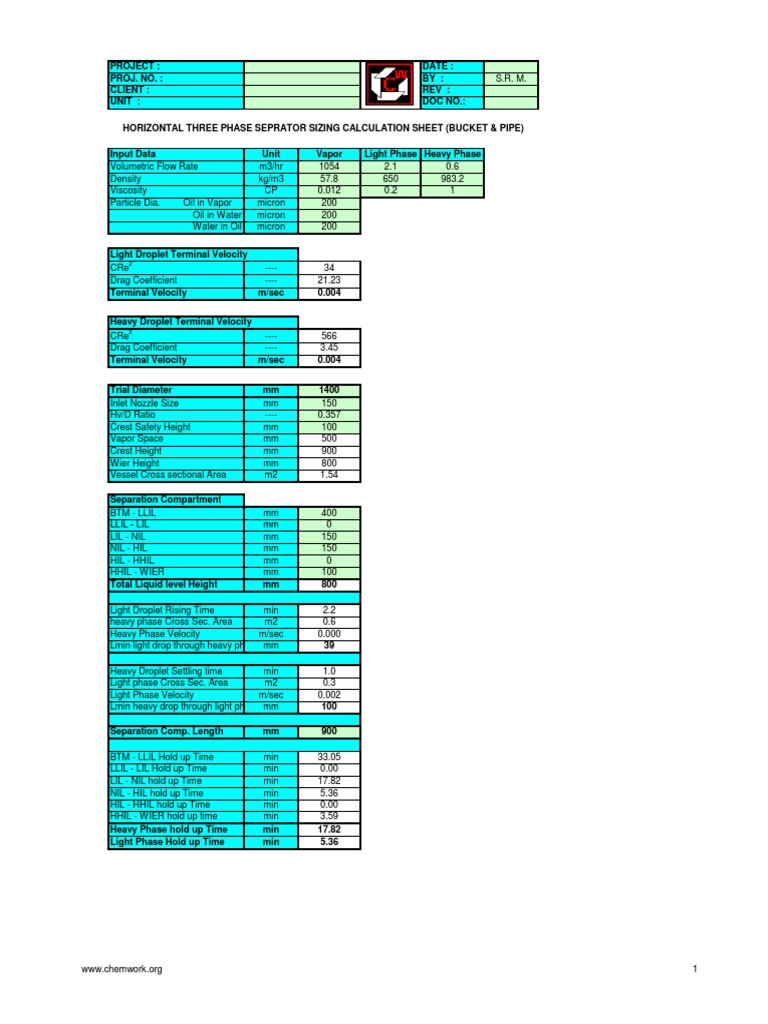 Three Phase Separator Sizing - Bucket & Pipe | PDF | Drop (Liquid ...