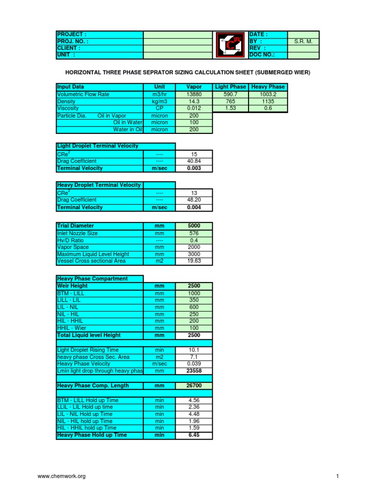 Horizontal Three Phase Separator Sizing | PDF