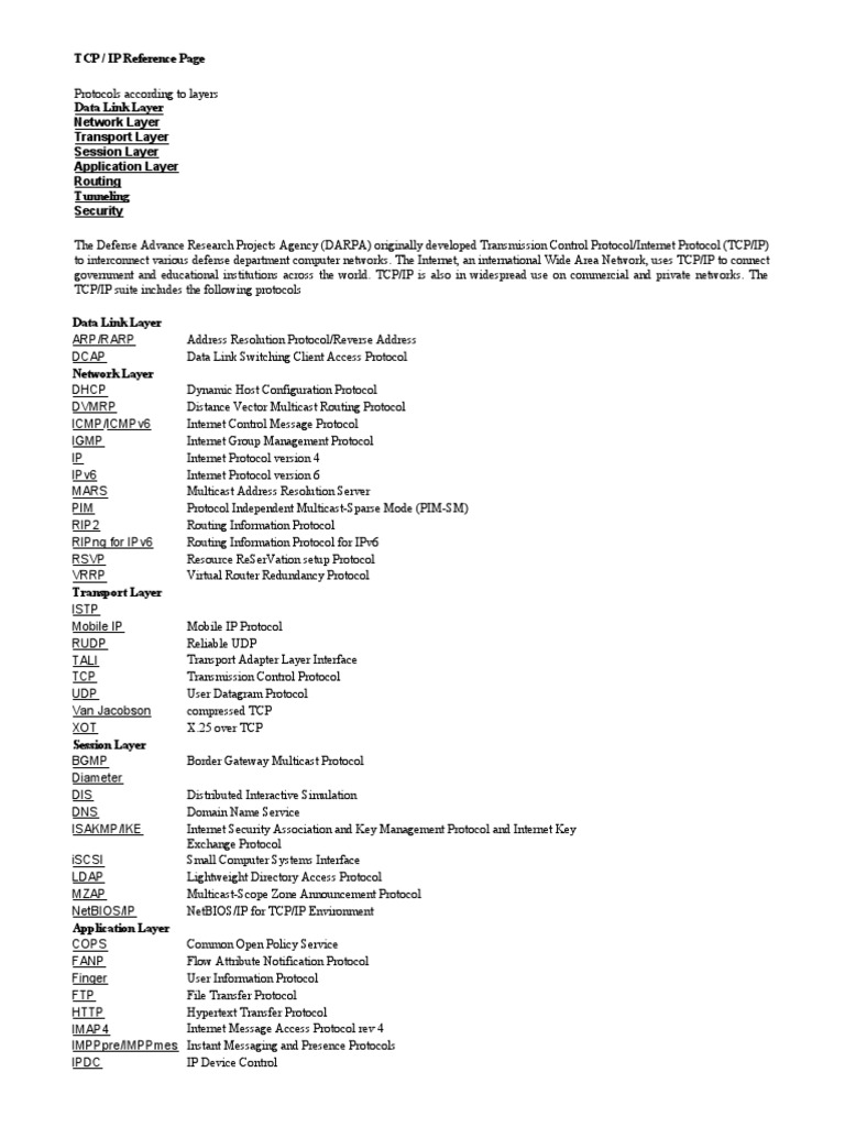TCP / IP Reference Page | PDF | Internet Protocol Suite | Internet ...
