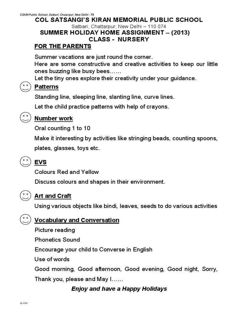 Kids Vacation assignment | Languages