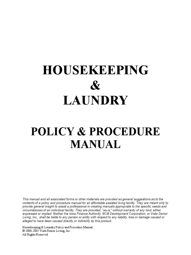 Housekeeping & Laundry Procedures Manual | PDF | Housekeeping ...