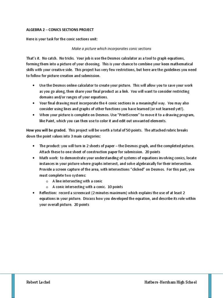 Conics Project Guideliens | PDF | Equations | Function (Mathematics)
