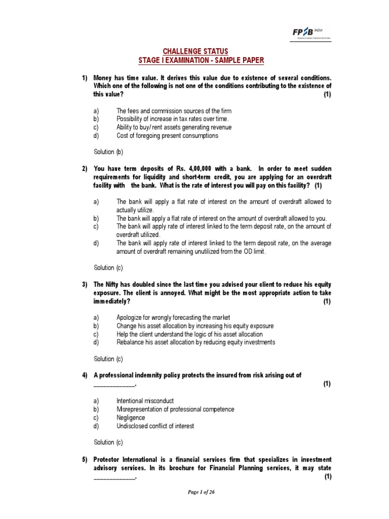 Financial Planning Exam Sample Questions | PDF | Bonds (Finance ...