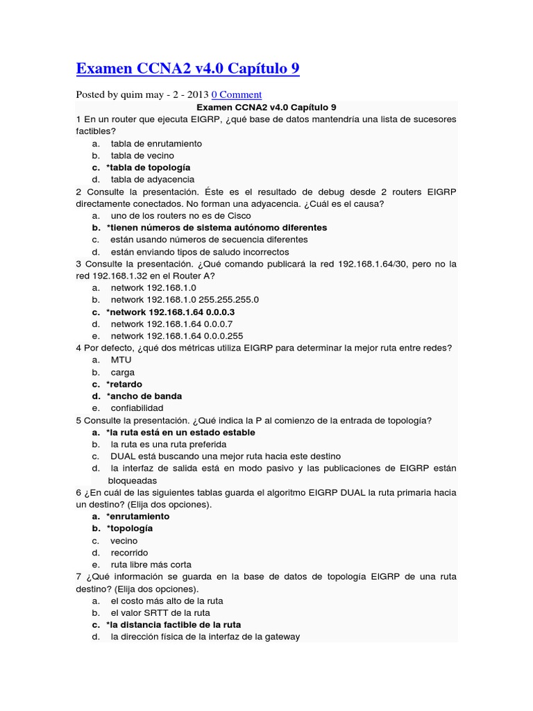 Examen CCNA2 v4 | PDF | Enrutador (Computación) | Enrutamiento
