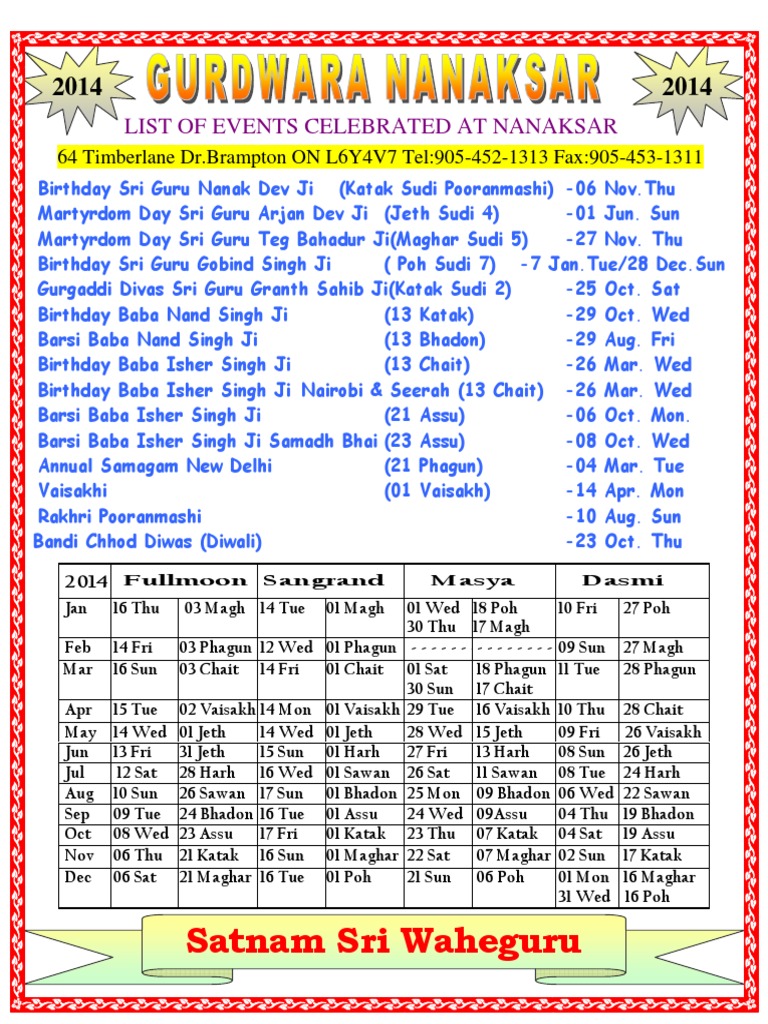 2014 Nanaksar Calendar Based On Original Calendar Used by Sikhs | PDF