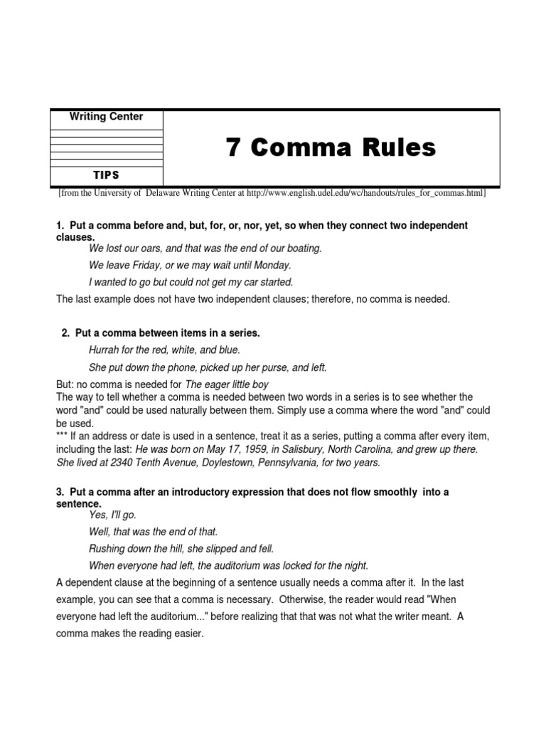 7 Rules For Comma Use | Download Free PDF | Comma | Sentence (Linguistics)