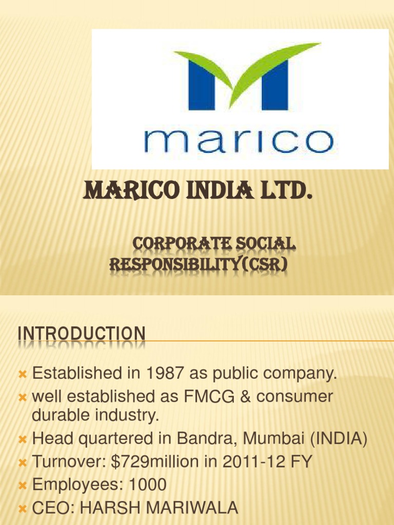 Marico CSR | PDF | Corporate Social Responsibility | Factory