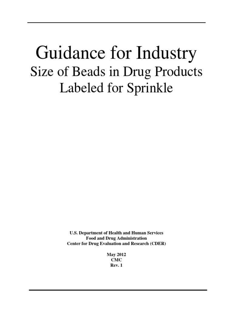 Guidance For Industry: Size of Beads in Drug Products Labeled For ...