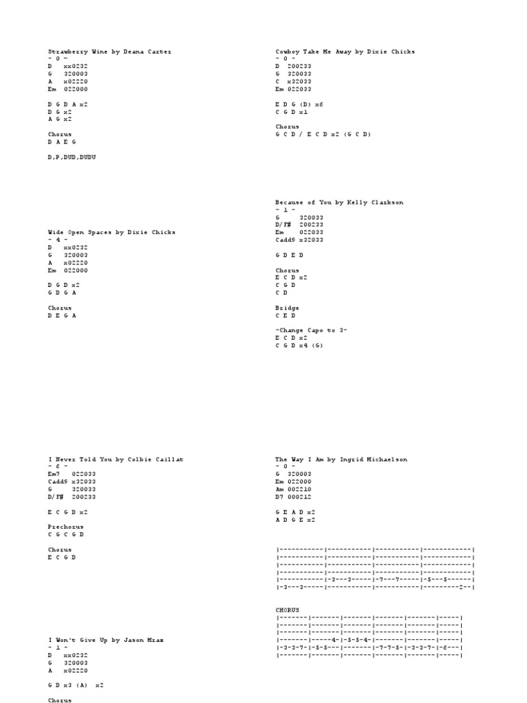 Chord Progressions and Tabs for Popular Songs | PDF | Popular Music ...