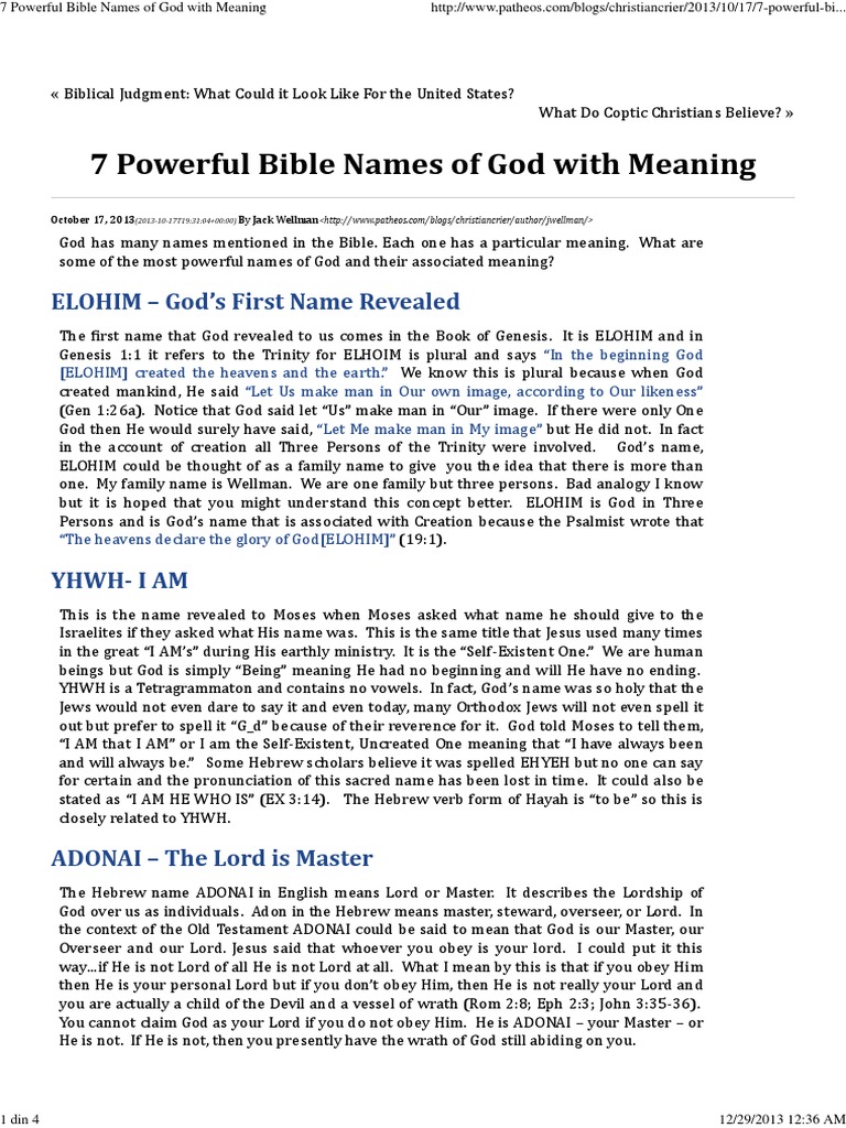 7 Powerful Bible Names of God With Meaning | PDF | Monotheism | Deities