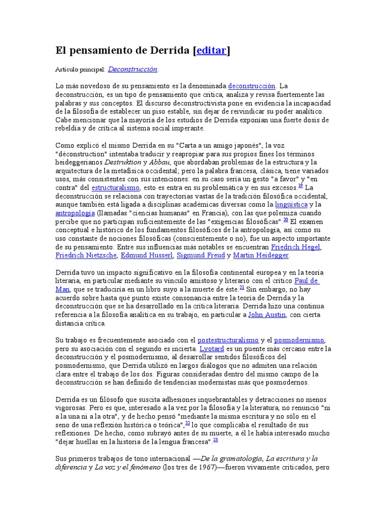 Deconstrucción en el pensamiento de Derrida | PDF | Jacques Derrida ...