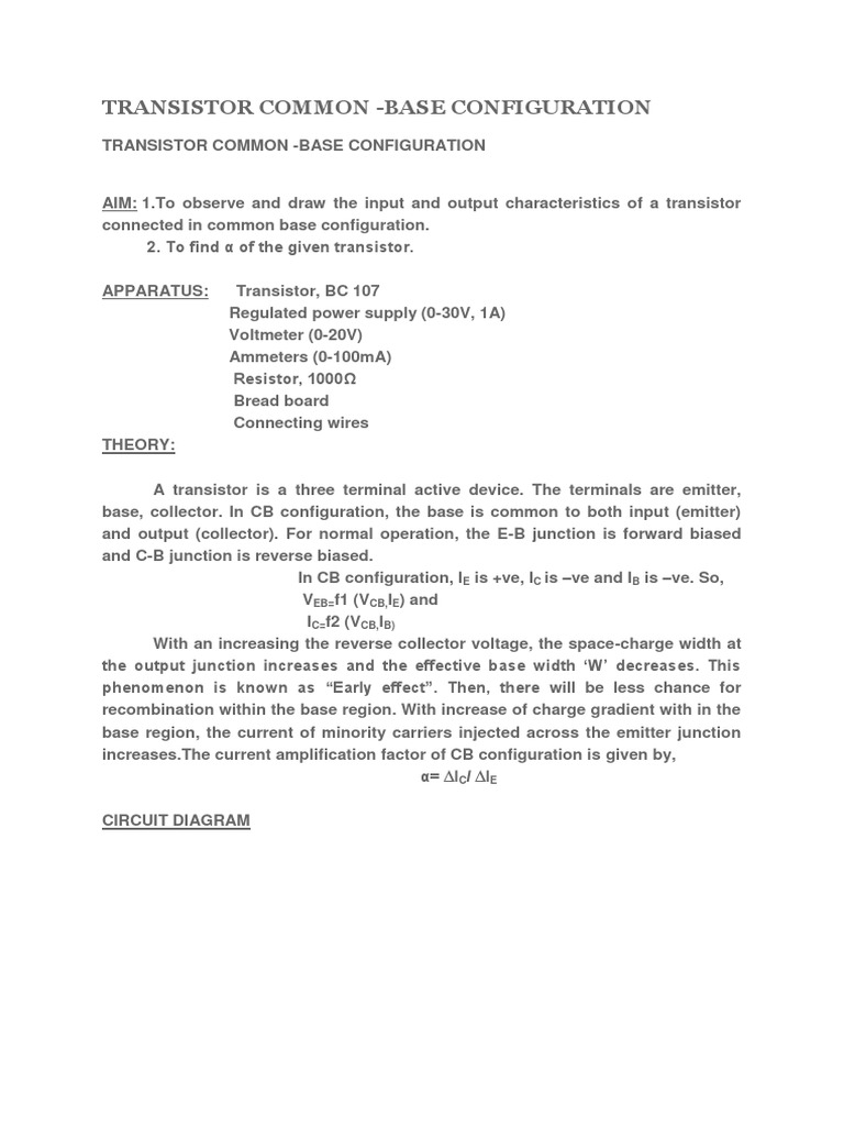 Common Base Transistor Characteristics | PDF | Transistor | P–N Junction