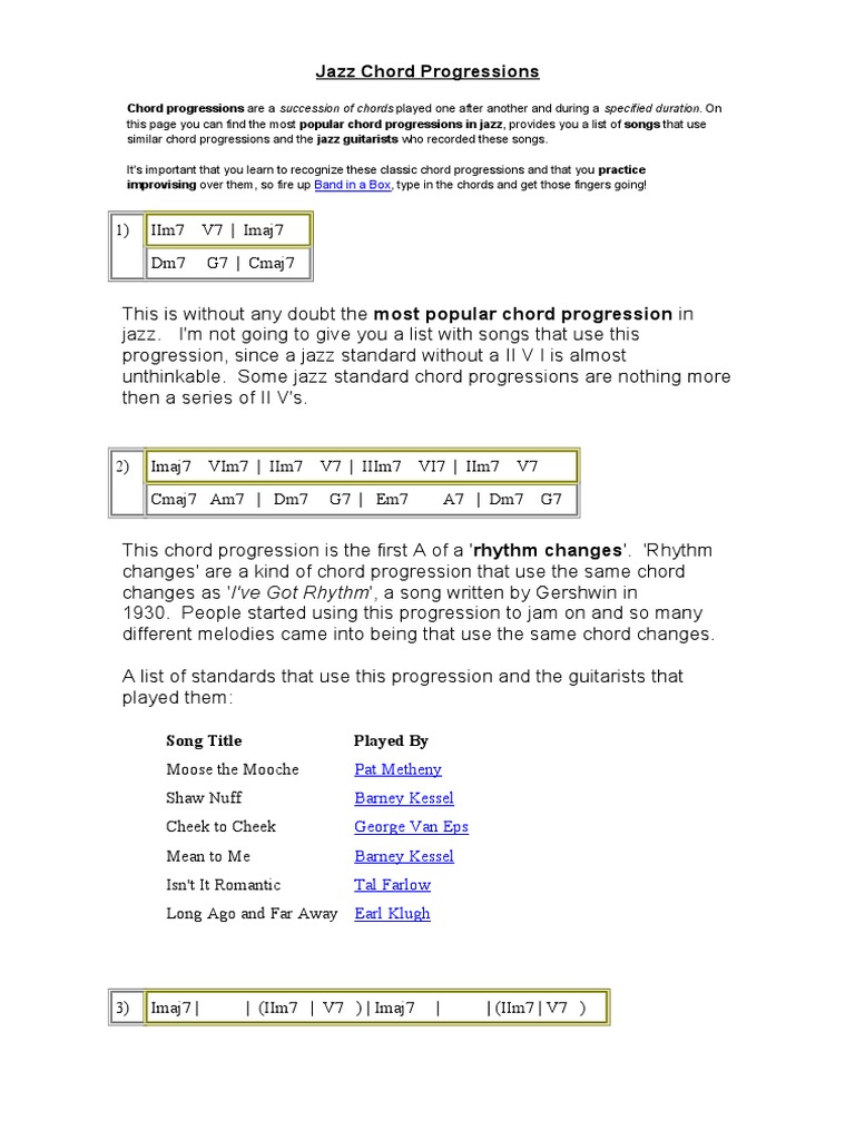 Jazz Chord Progressions | PDF | Chord (Music) | Harmony