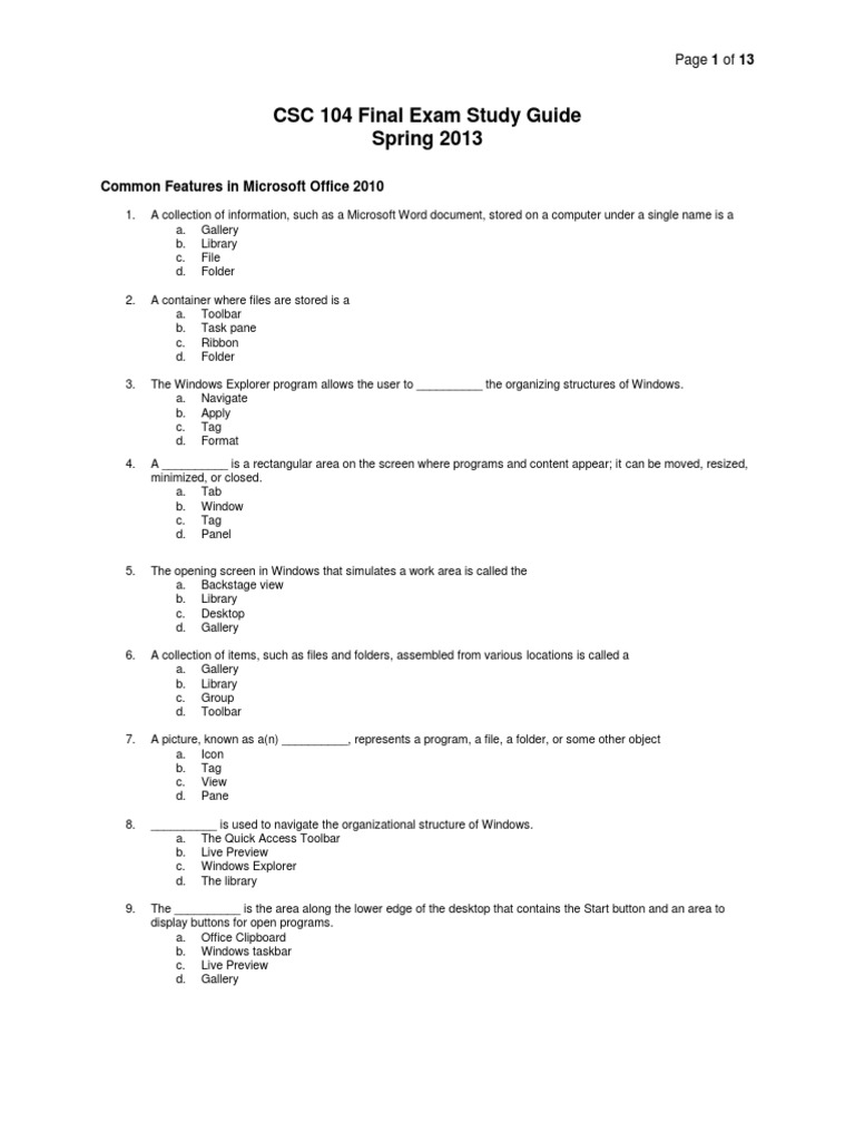 Final Exam Study Guide | PDF | Microsoft Excel | Software