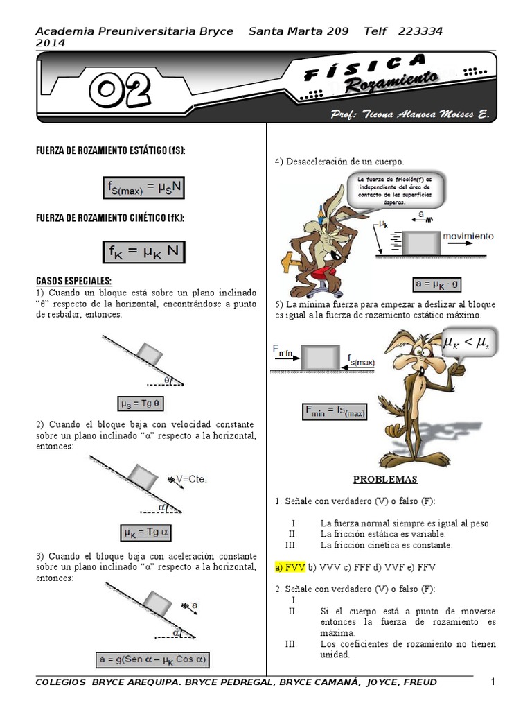 Practica de Rozamiento (Bryce) Con Respuestas | PDF | Fricción | Tasas temporales