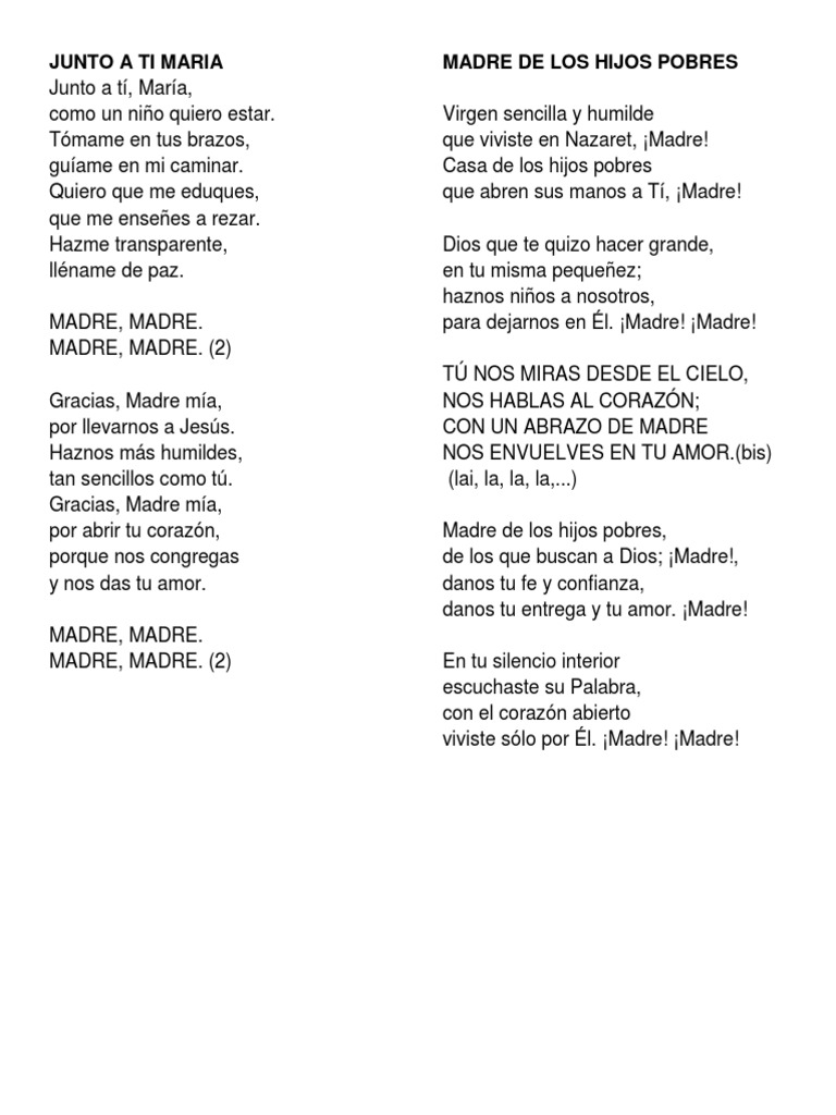 Letra de Cantos Virgen de Los Angeles