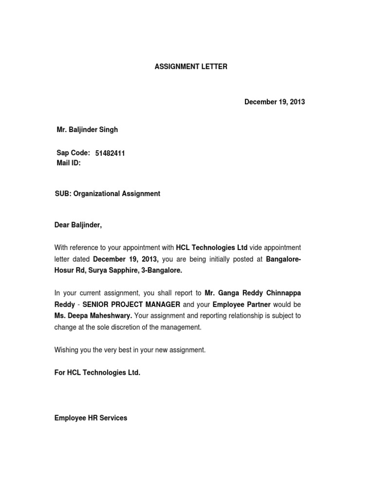 Assignment Letter TECH For Employee No - 51482411 | PDF | Career ...