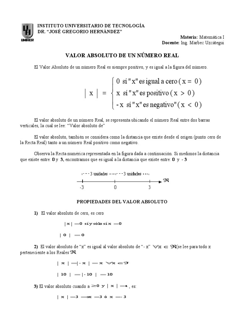 Valor Absoluto en Matemáticas: Definición y Propiedades | PDF | Número ...