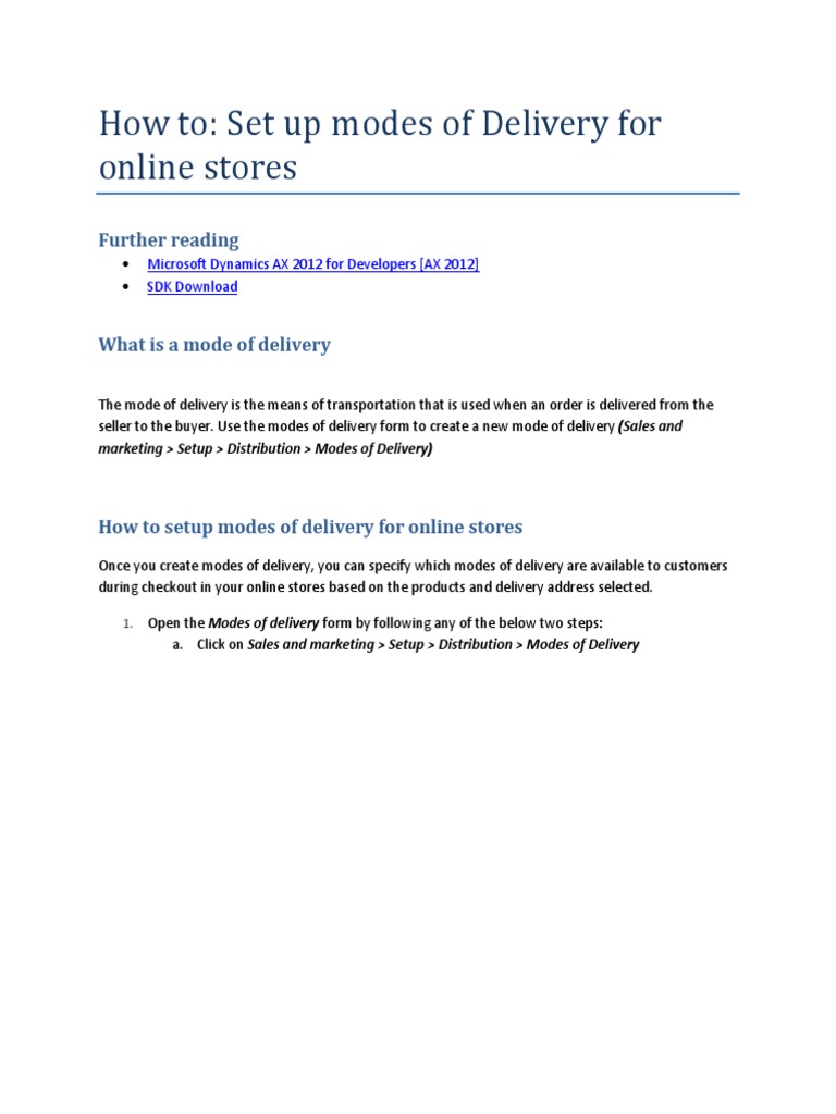 Setting Up Delivery Modes for Online Stores | PDF | Delivery (Commerce ...