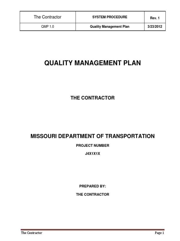 MoDOT Route XX Project Quality Management Plan | PDF | General ...