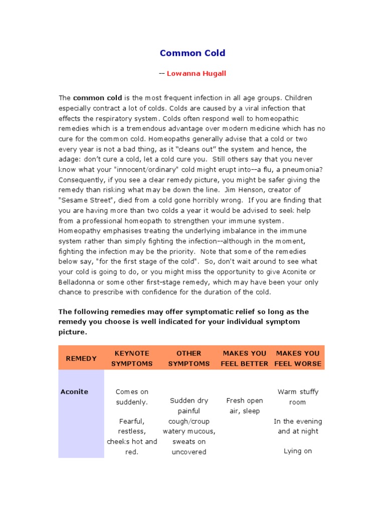 Common Cold | PDF | Common Cold | Homeopathy