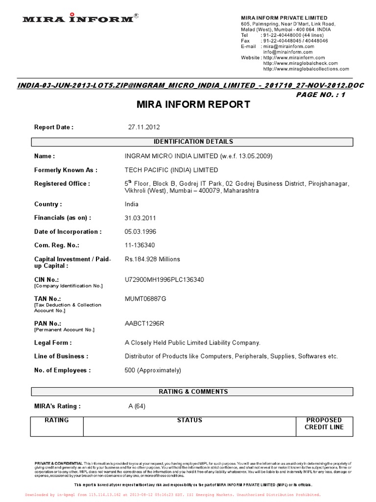 Ingram Micro India Financial Overview | PDF | Money Laundering | Banks