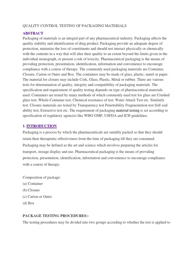 Quality Control Testing of Packaging Materials | PDF | Packaging And ...