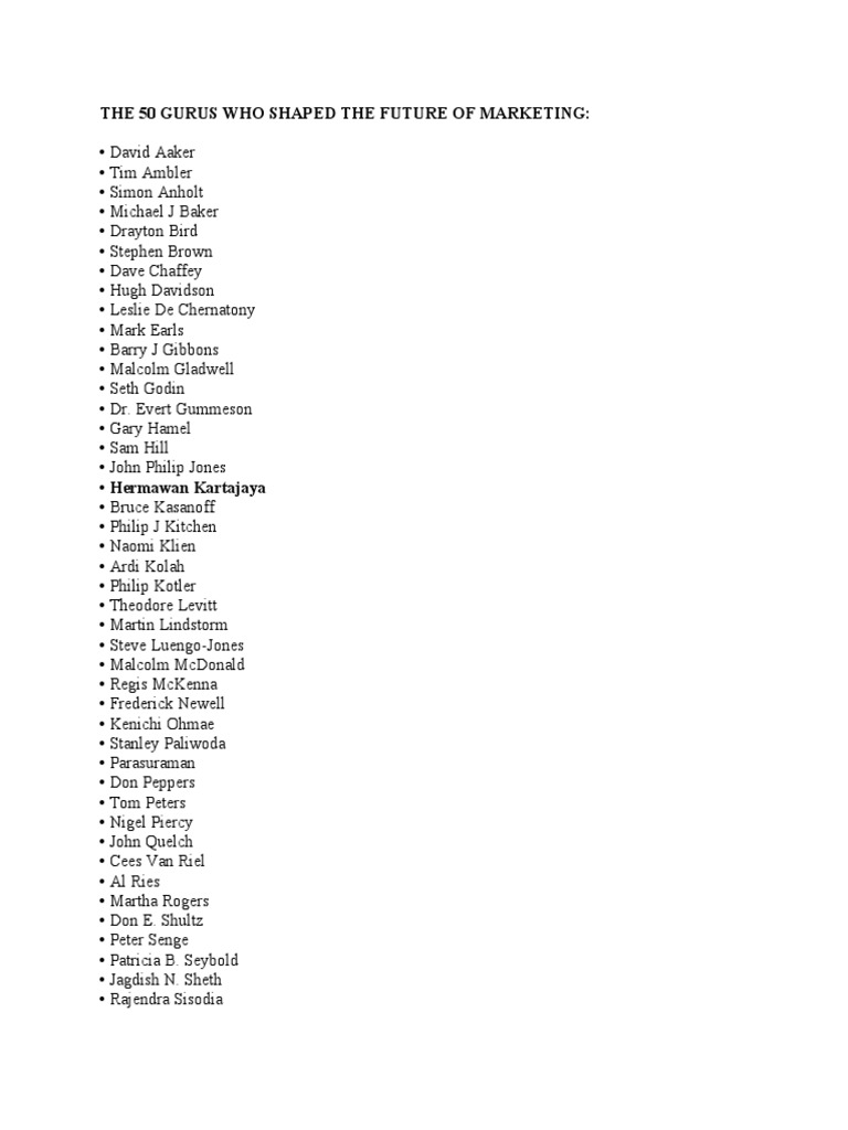 Top 50 Marketing Gurus Identified | PDF