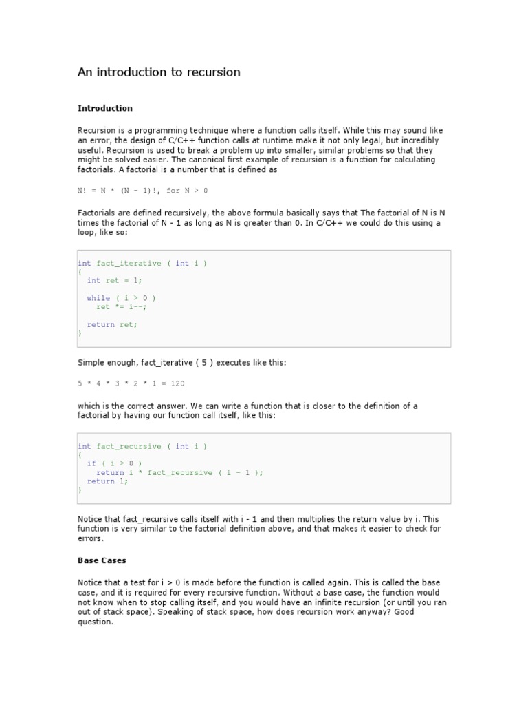 An Introductgfdion To Recursion Pdf Recursion Subroutine 