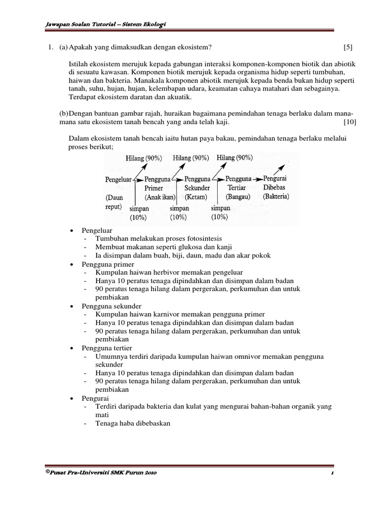 Soalan Tutorial Sistem Ekologi Jawapan | PDF