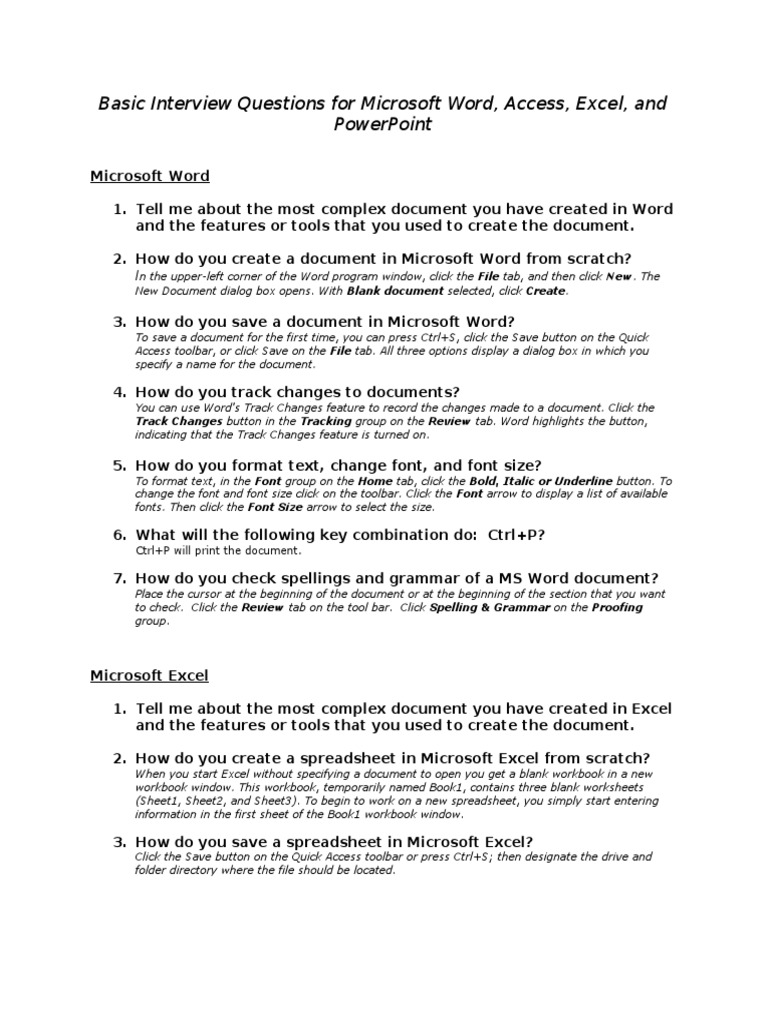 Basic Interview Questions for Skills Tests | Microsoft Word | Databases