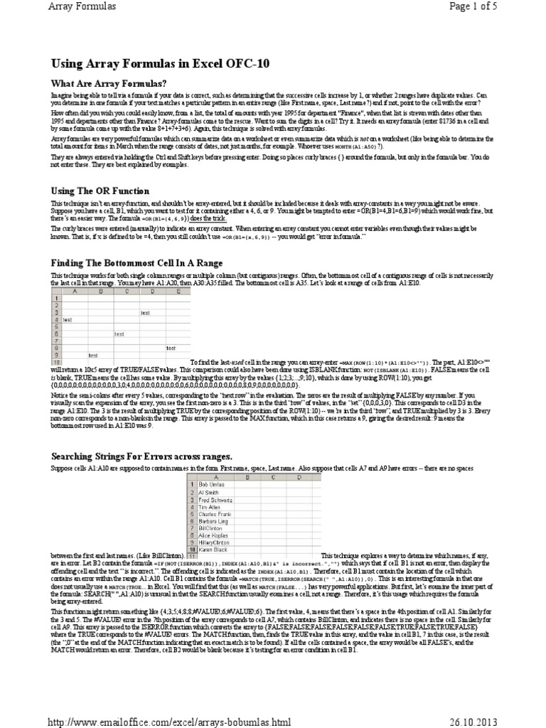 Using Array Formulas In Excel OFC 10 Bob Umlas PDF String Computer