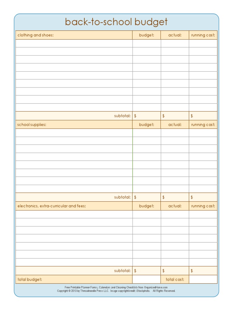 Seasonal Back To School Budget | PDF
