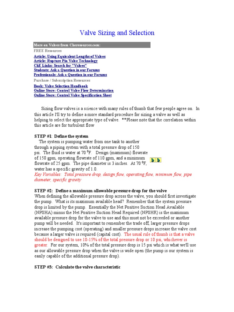 Valve Sizing and Selection | PDF | Valve | Flow Measurement