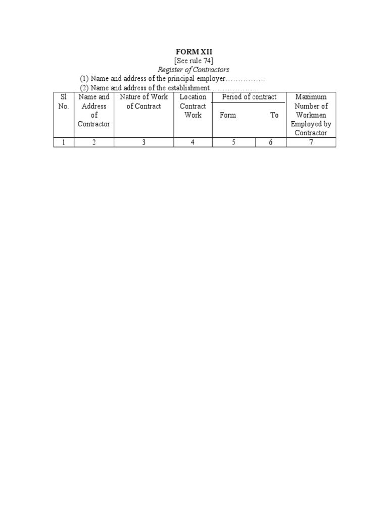 Register of Contractors - Form XII | PDF | Technology & Engineering