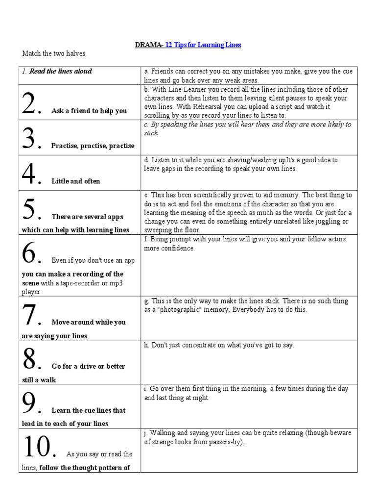 Read The Lines Aloud.: 12 Tips For Learning Lines | PDF | Leisure
