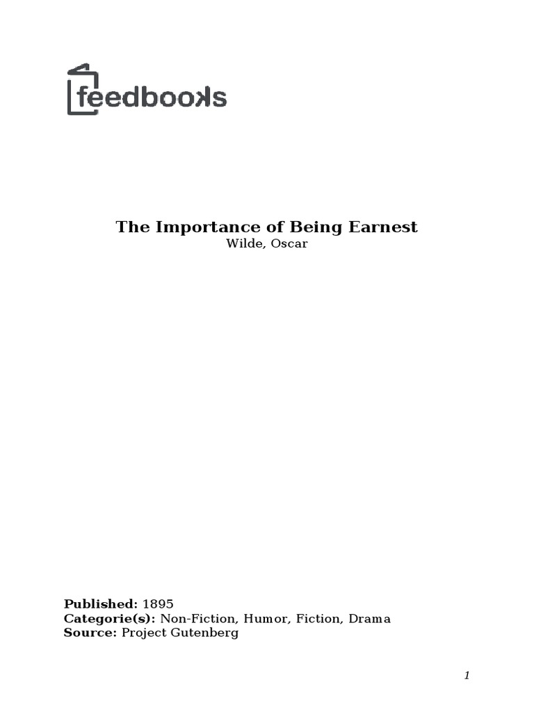 The Importance of Being Earnest Summary | PDF | The Importance Of Being ...