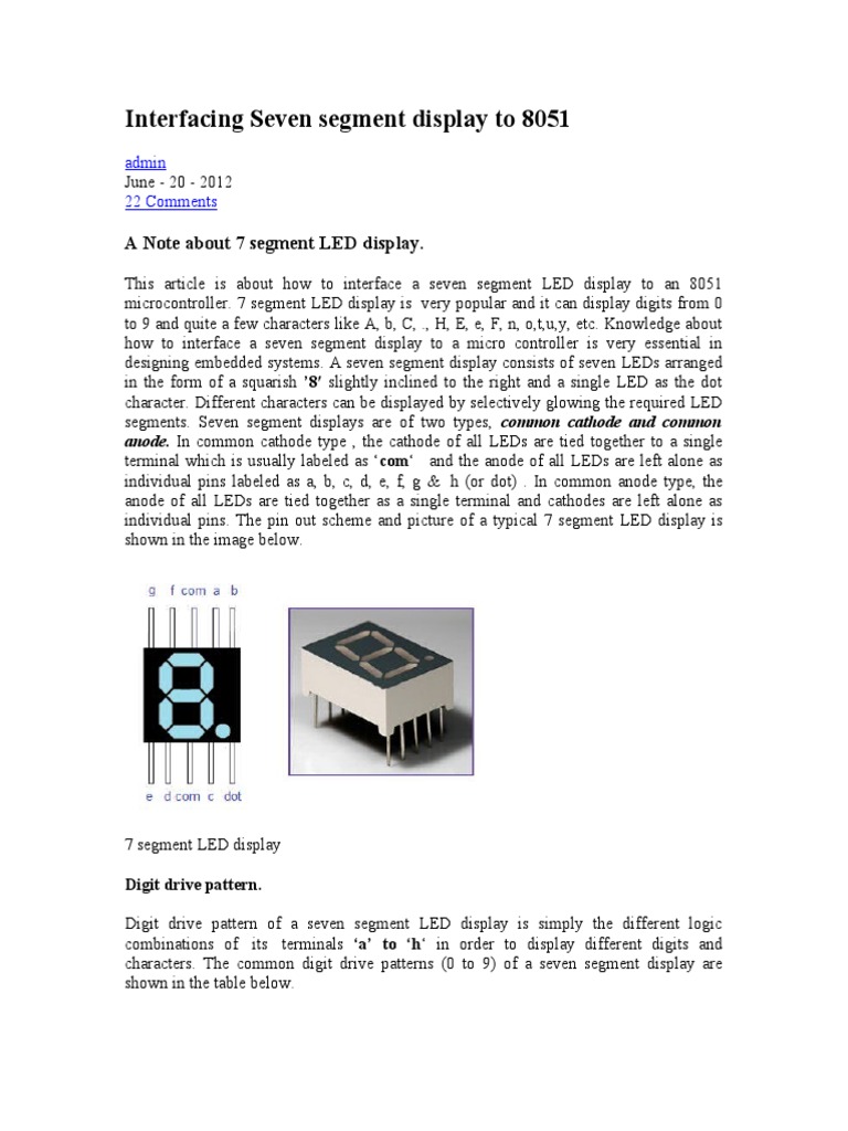 Interfacing Seven Segment Display To 8051 | PDF | Electronic Circuits | Computer Architecture