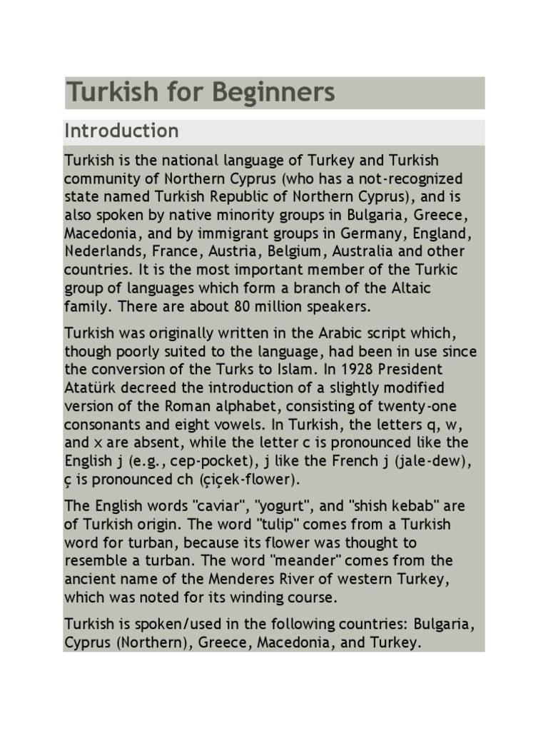 Turkish For Beginners | PDF | Philology | Language Arts & Discipline