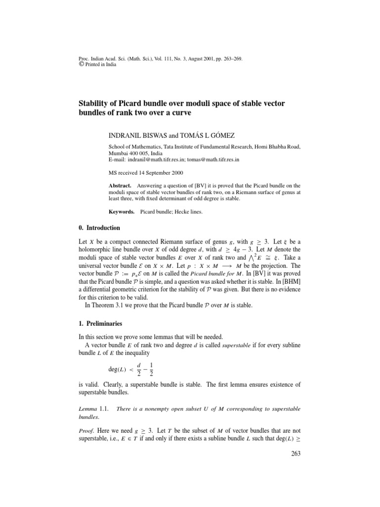 Stability of Picard Bundle Over Moduli Space of Stable Vector Bundles ...