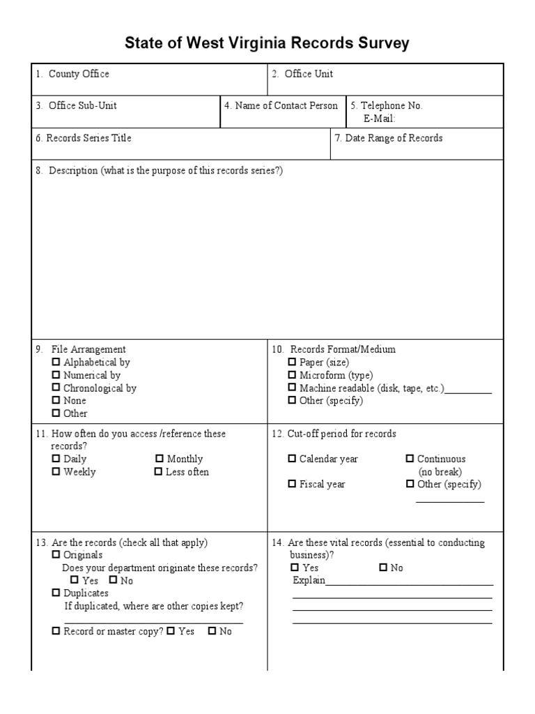 State of West Virginia Records Survey | PDF | Freedom Of Information ...