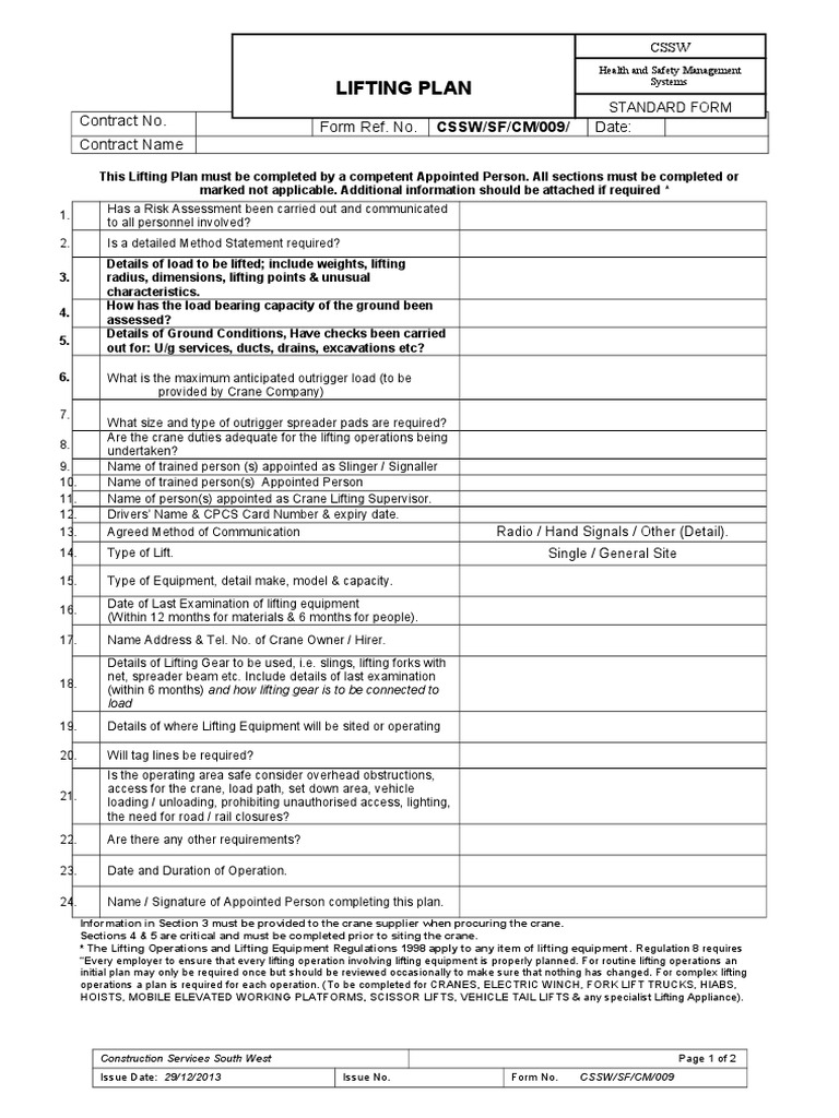 009 Lifting Plan | PDF | Safety | Business