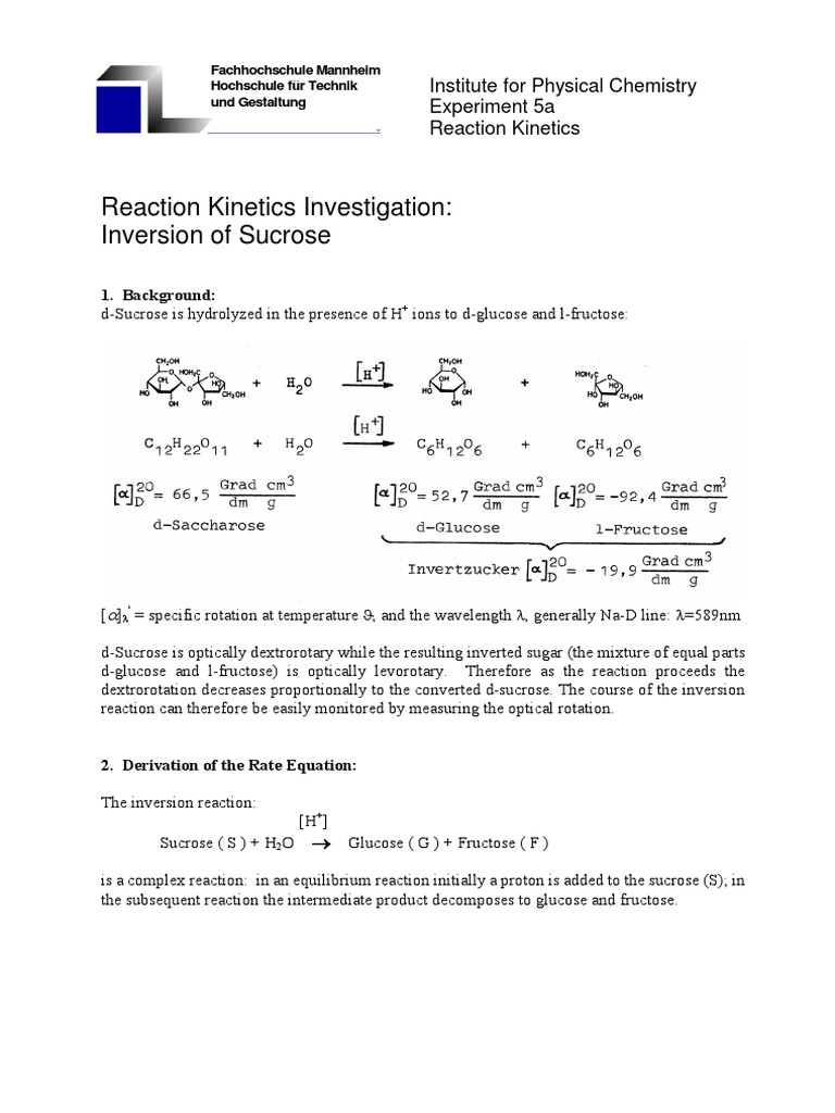 Reaction Kinetics Investigation: Inversion of Sucrose: 1. Background ...