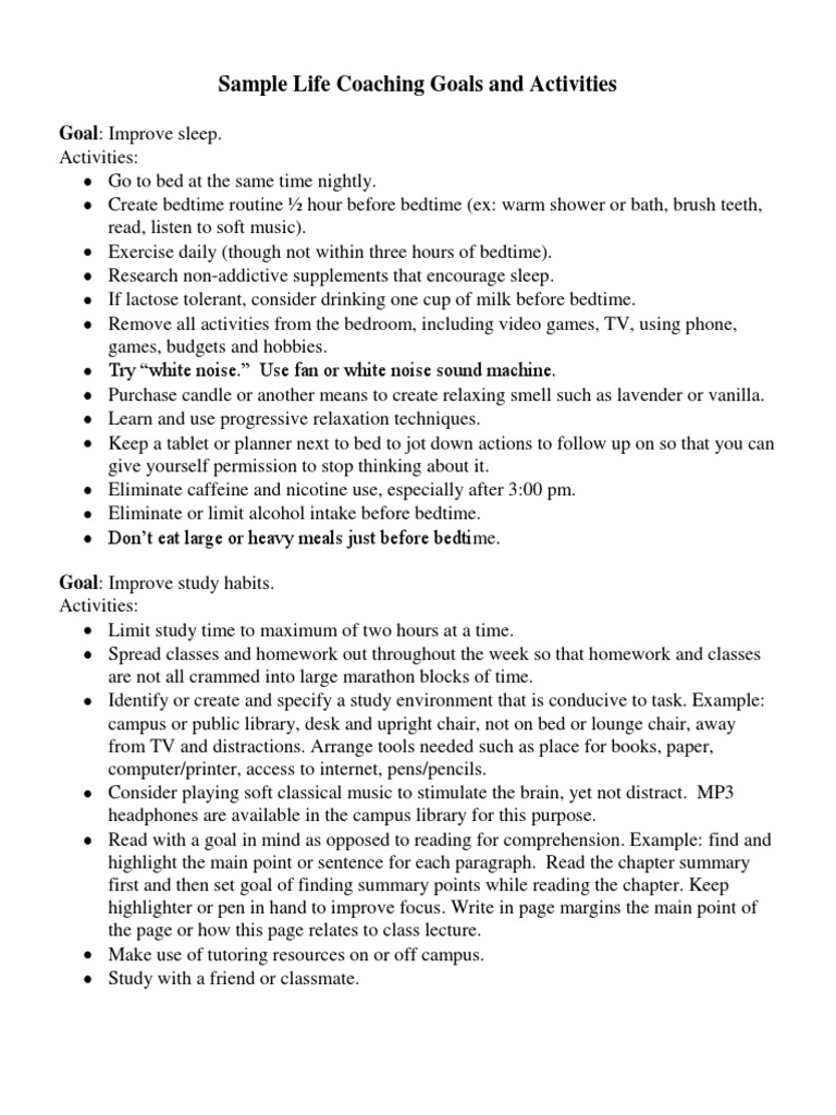 Sample Life Coaching Goals and Activities III | PDF