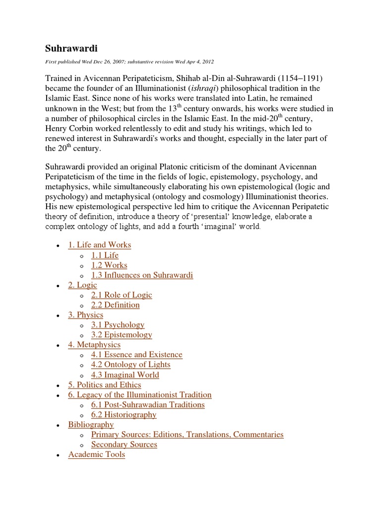Suhrawardi: First Published Wed Dec 26, 2007 Substantive Revision Wed ...